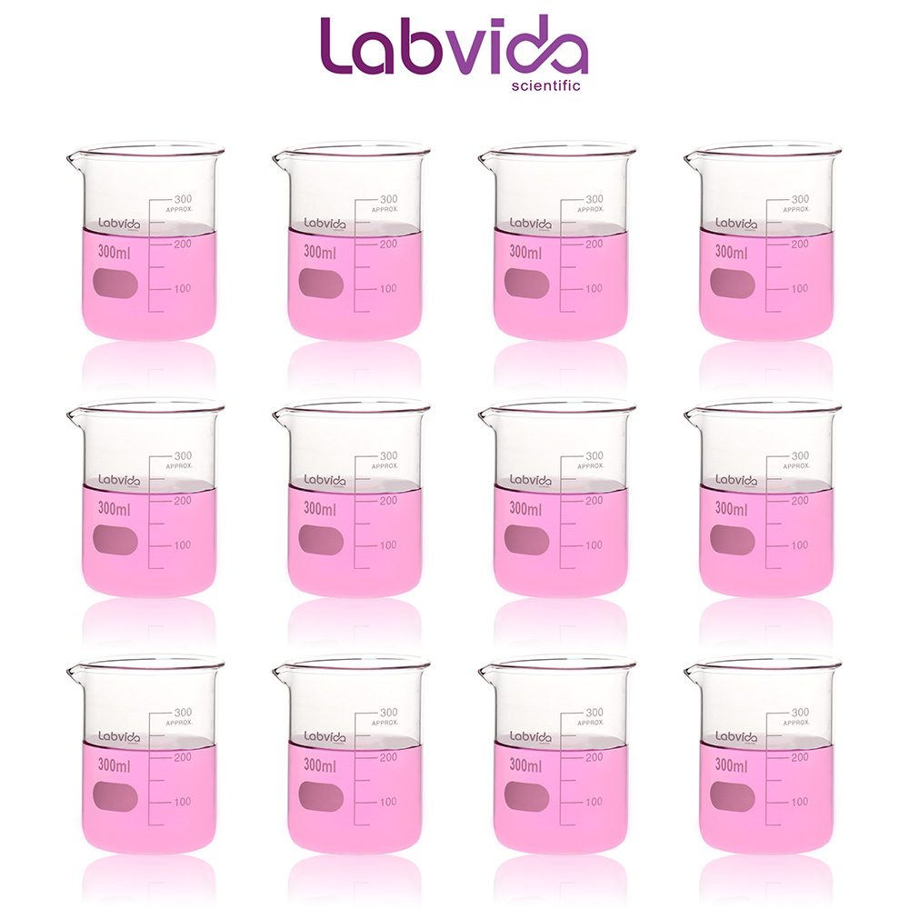 Labvida 12pcs of Griffin Low Form Glass Beakers, Vol.300ml, 3.3 ...